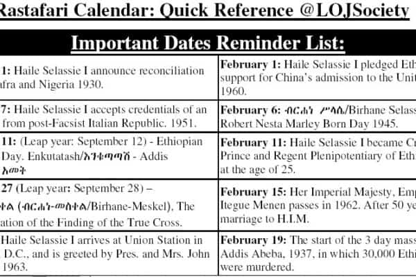 Rastafari Calendar Quick Reference List - LOJSociety | Lion Of Judah ...